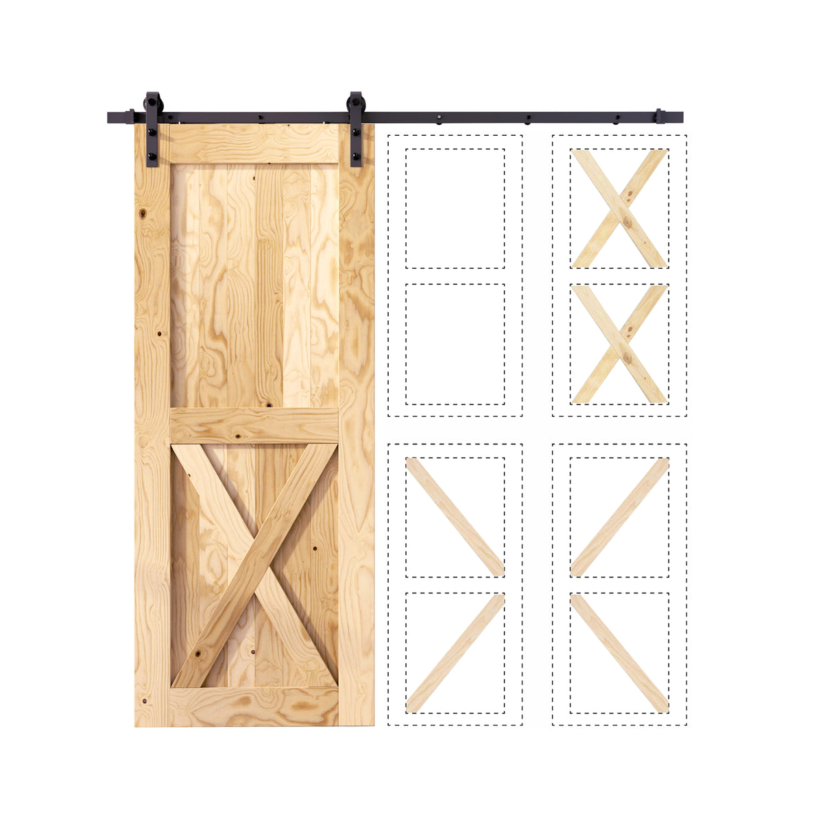 5-in-1 Single 84in Unassembled Barn Door with Non-Bypass Installation