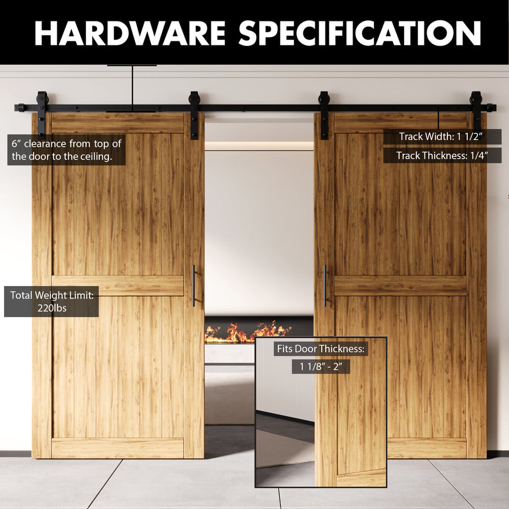 Single Track Barn Door Hardware Kit - Non-Bypass Classic Design Roller