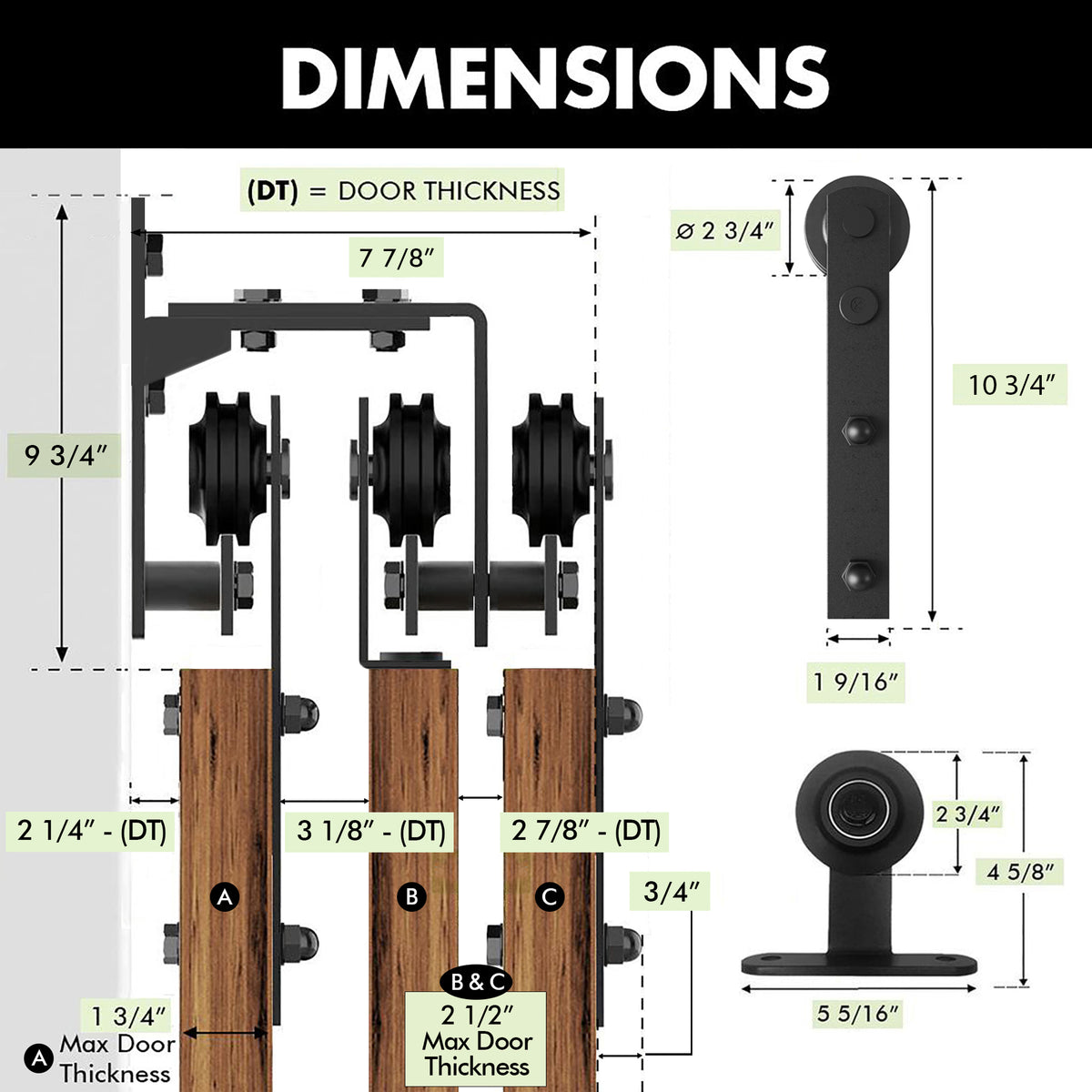 Black Rustic Triple Track Bypass Sliding Barn Door Hardware Kit ...
