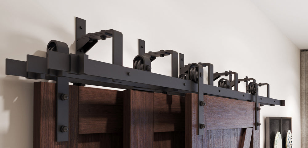 Black Rustic Triple Track Bypass Sliding Barn Door Hardware Kit ...