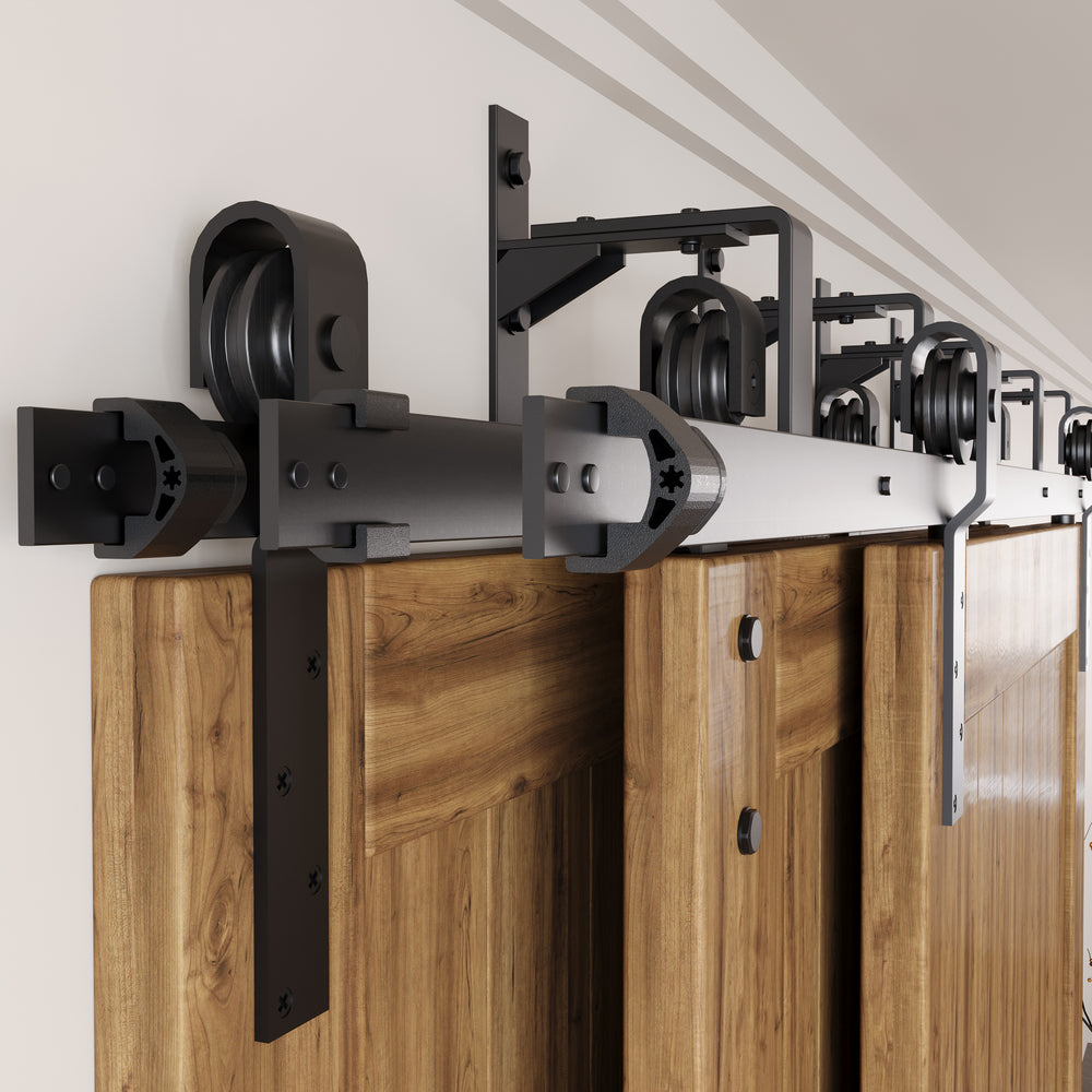 Black Rustic Triple Track Bypass Sliding Barn Door Hardware Kit - Clas