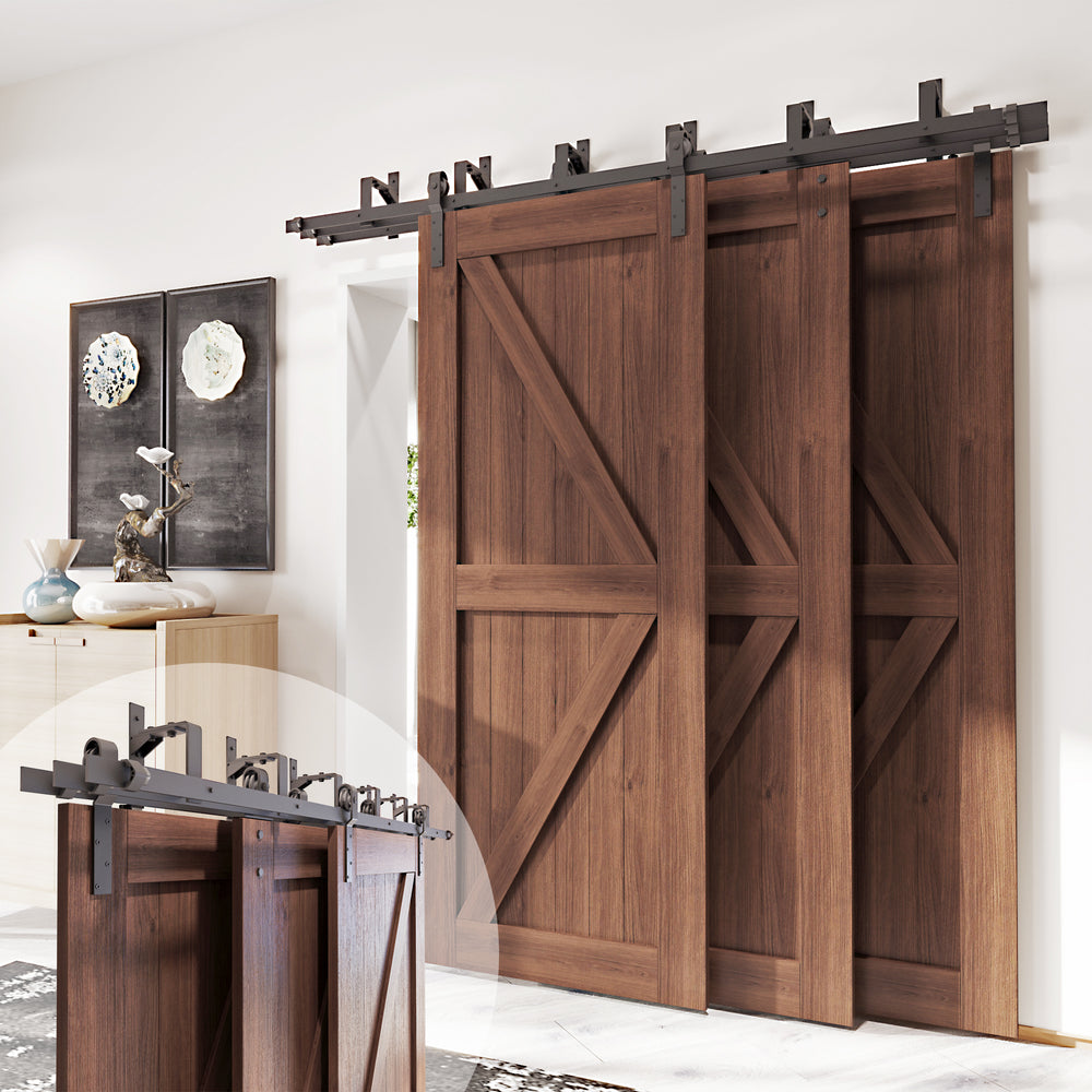 Homacer Three Panel Barn Door Hardware | Triple Track Bypass Kits
