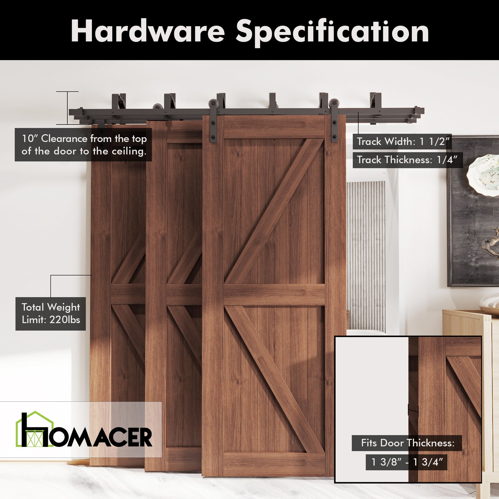 Black Rustic Triple Track Bypass Sliding Barn Door Hardware Kit ...