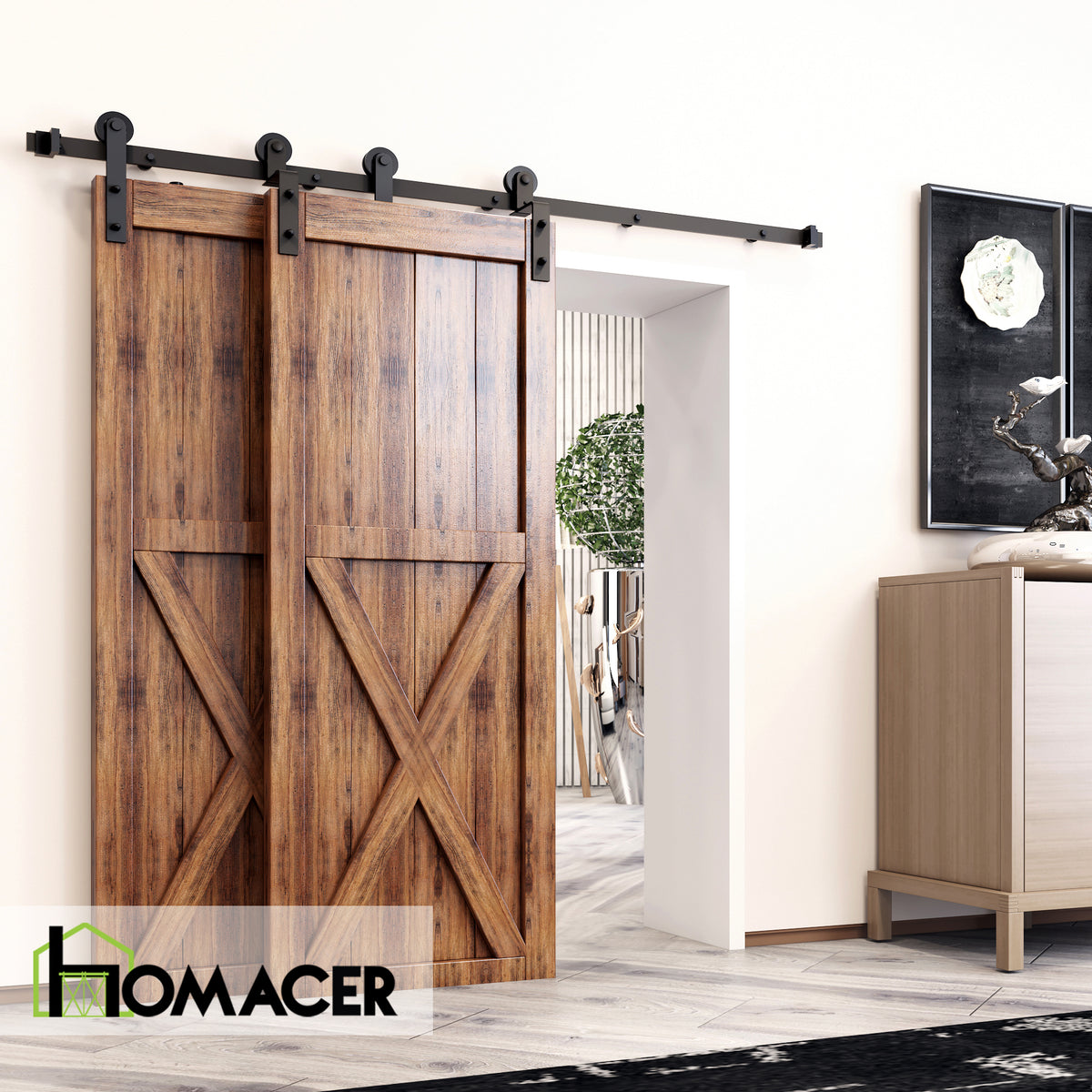 Single Track Bypass Barn Door Hardware Kit - Straight Design Rolle