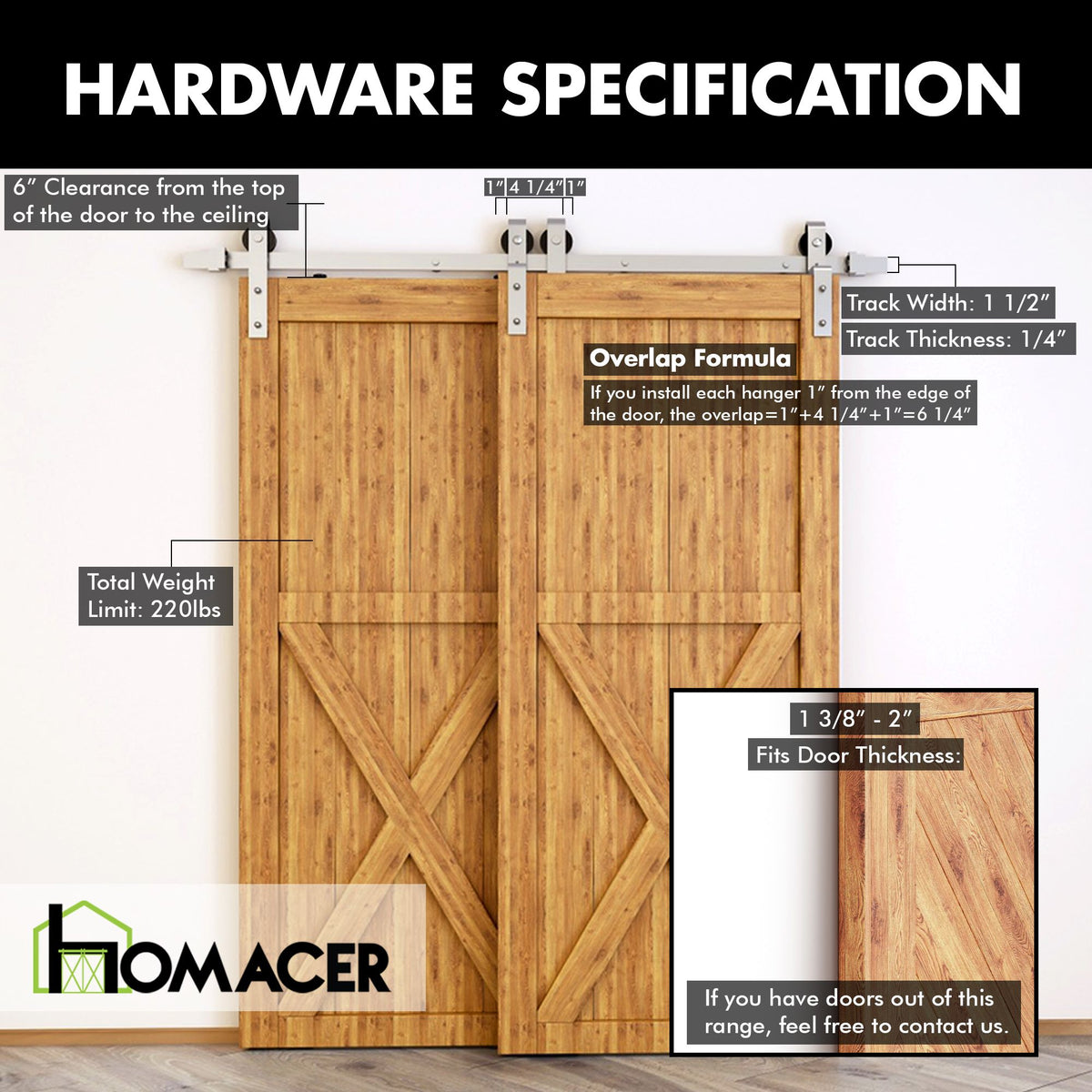 Single Track Bypass Barn Door Hardware Kit - Brushed Nickel, Classic