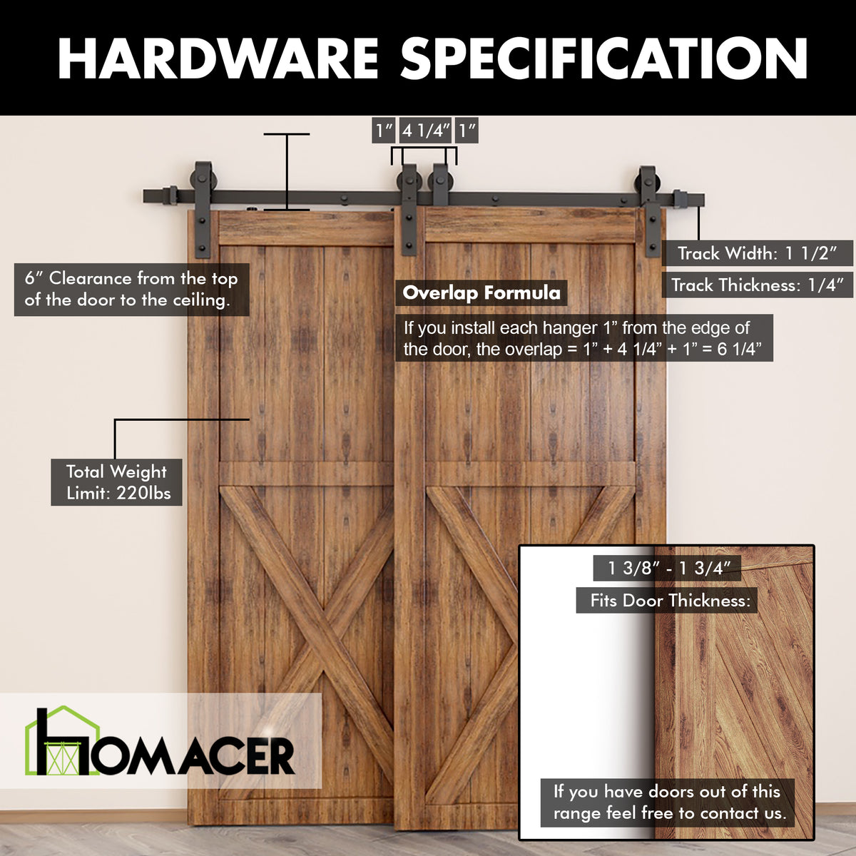 Single Track Bypass Sliding Barn Door Hardware Kit - Classic Design Ro ...