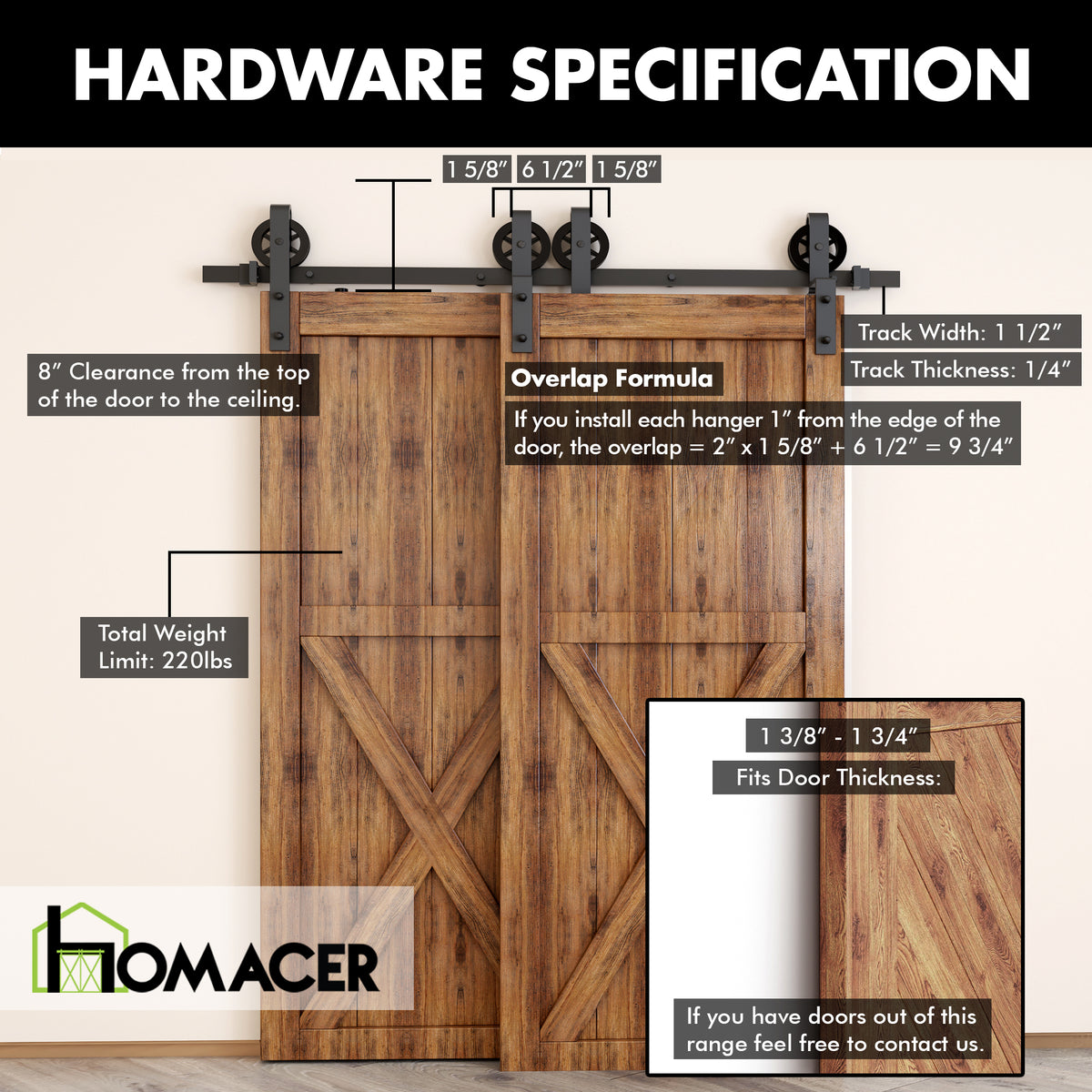 Single Track Bypass Sliding Barn Door Hardware Kit - Spoke Wheel Desig ...