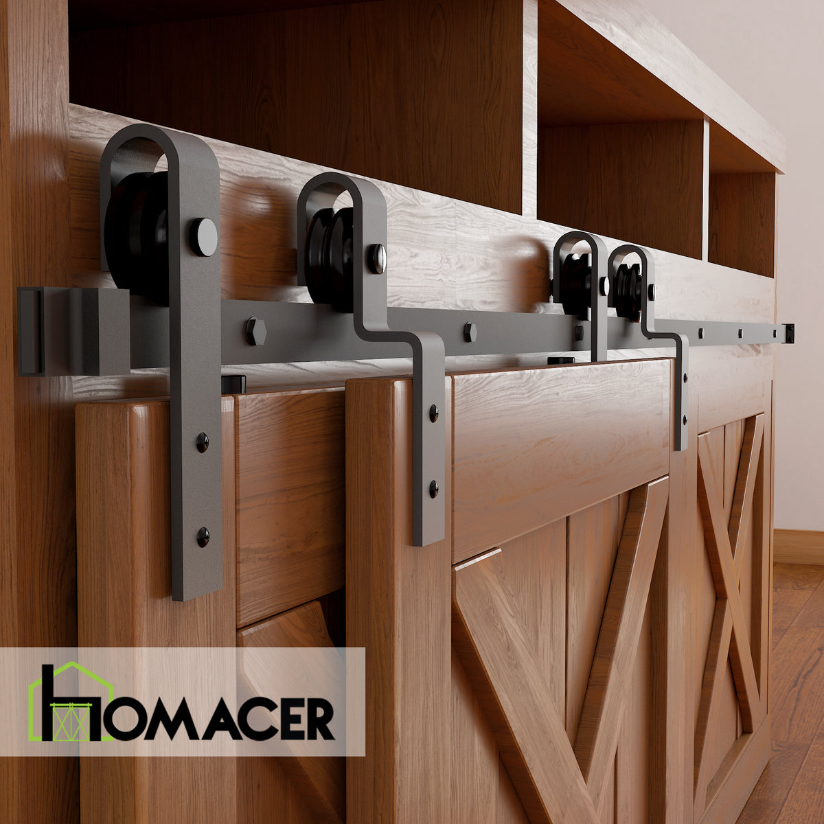 Mini Single Track Bypass Sliding Barn Door Hardware Kit - Classic Desi ...