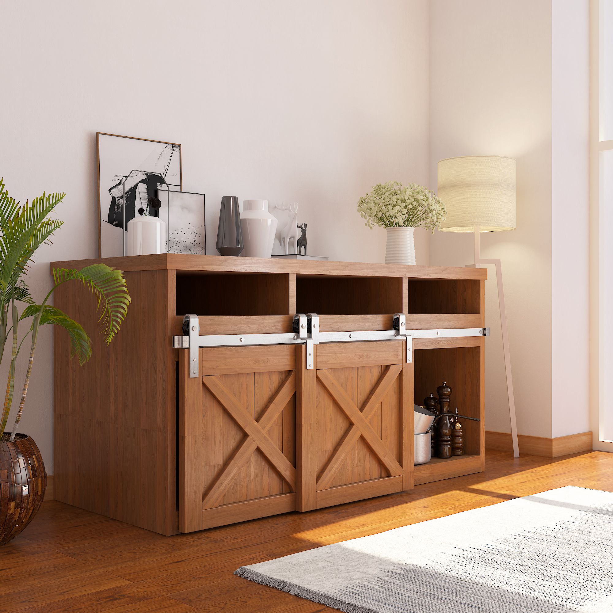 Brushed Nickel Mini Single Track Bypass Sliding Barn Door Hardware Kit