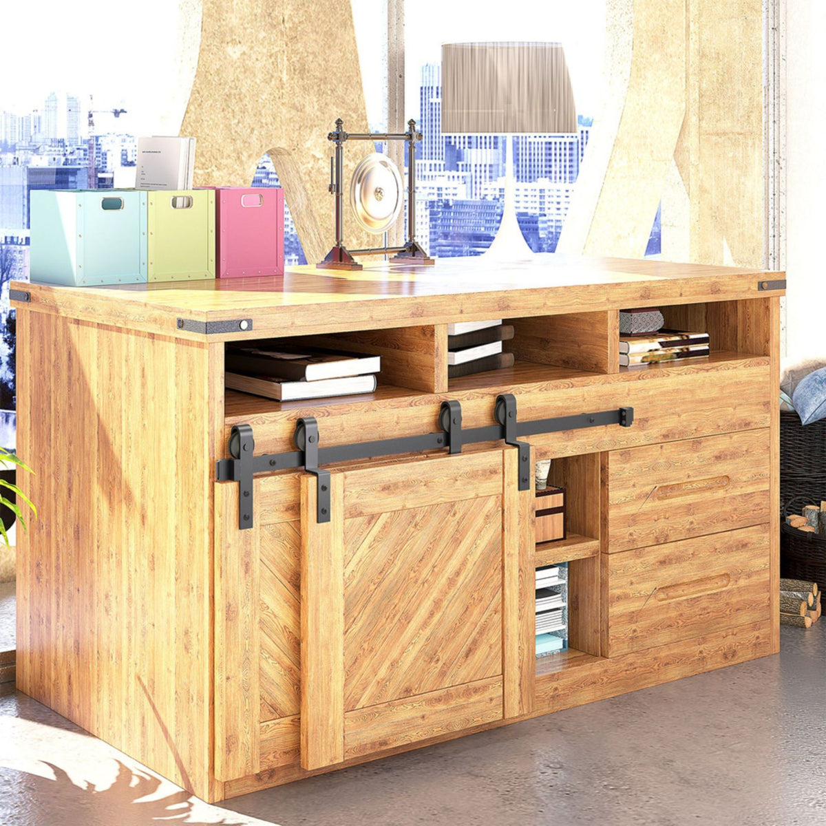 Mini Single Track Bypass Sliding Barn Door Hardware Kit - Classic Desi ...