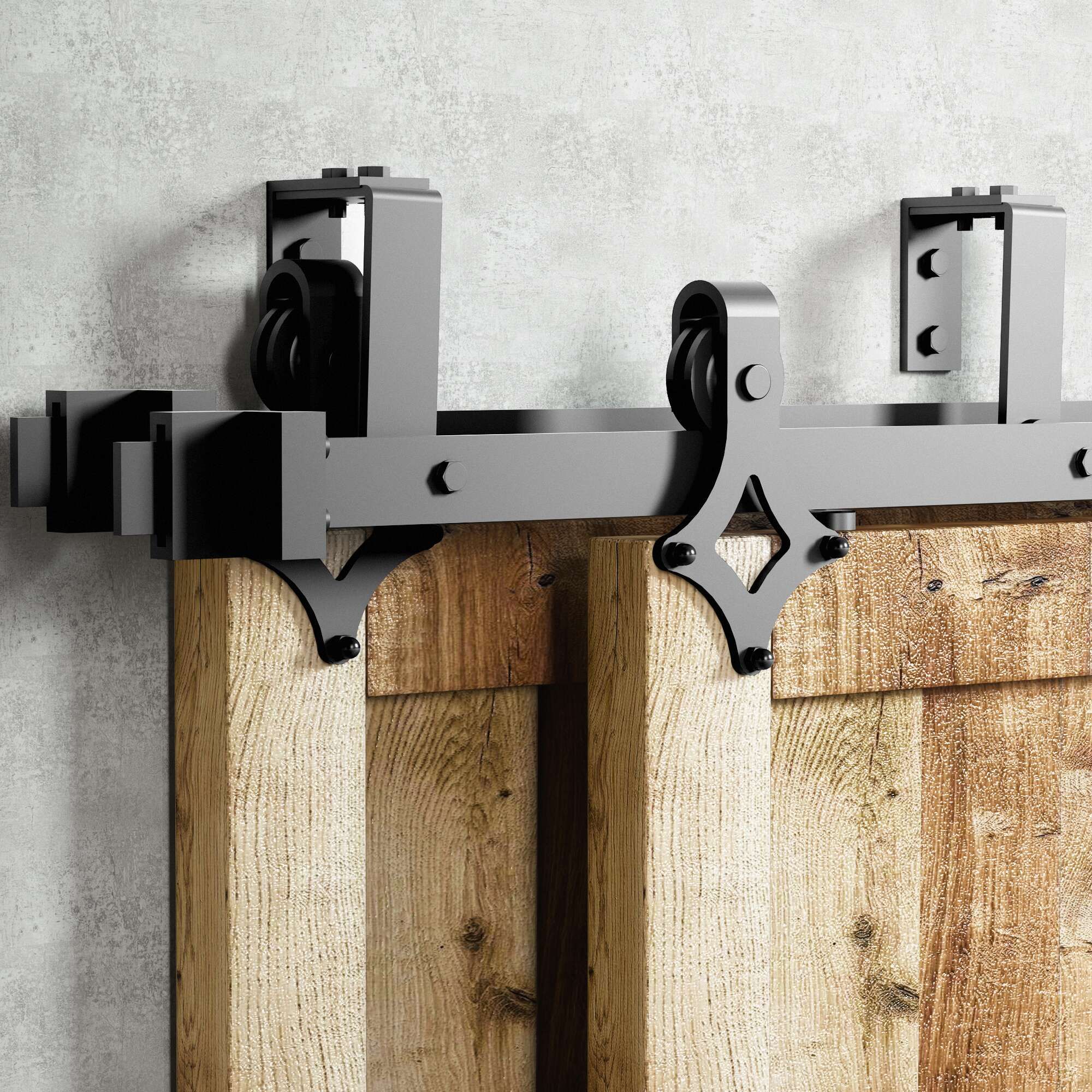 Double Track U-Shape Bypass Sliding Barn Door Hardware Kit - Diamond D